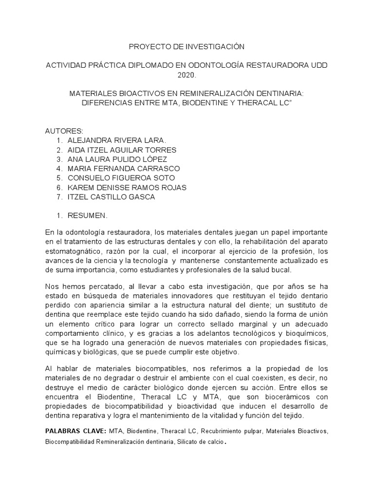 "Materiales Bioactivos en Remineralización Dentinaria - Diferencias ...