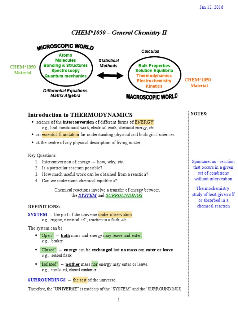 CHEM 1050 - General Chemistry II: Introduction To THERMODYNAMICS | PDF ...