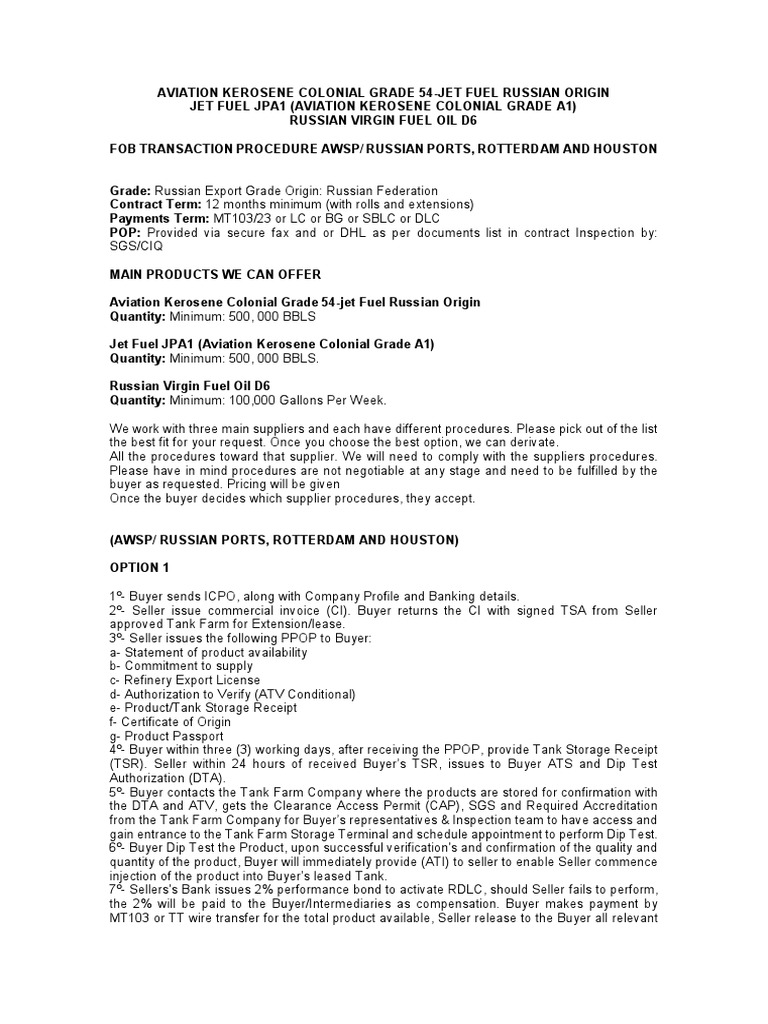 Jet Fuel Jpa1 Aviation Kerosene Colonial Grade A1 - Russian Virgin Fuel ...