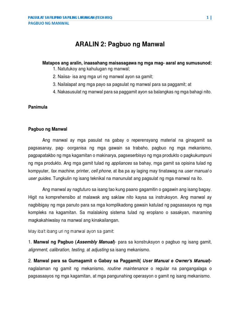Aralin 2 - Pagbuo NG Manwal | PDF