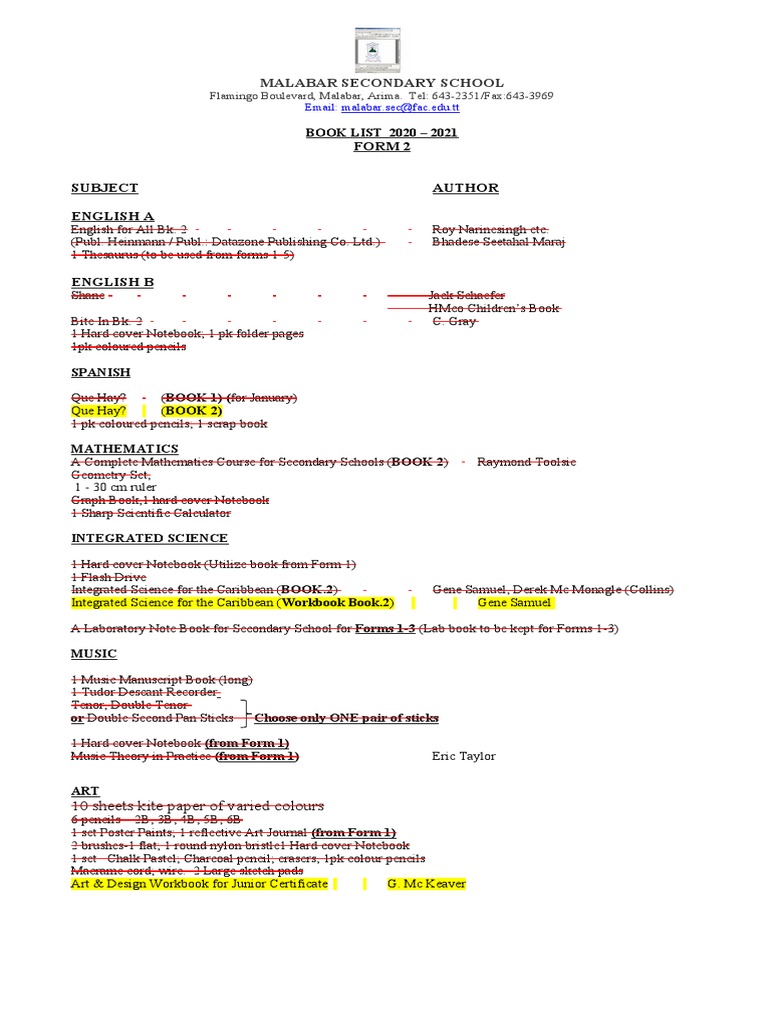 FORM 2 BOOKLIST 2020-2021 Updated | PDF | Conservation And Restoration ...