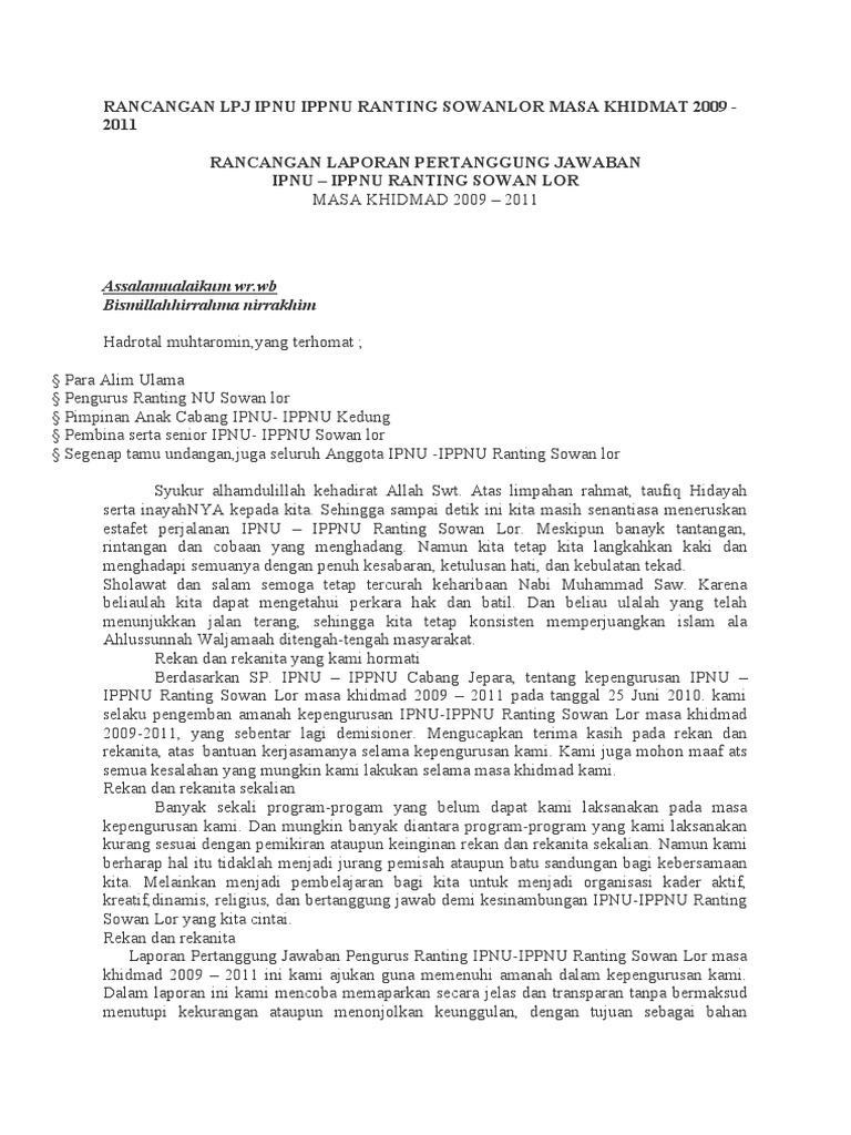 LPJ IPNU-IPPNU Ranting Sowan Lor 2009-2011 | PDF
