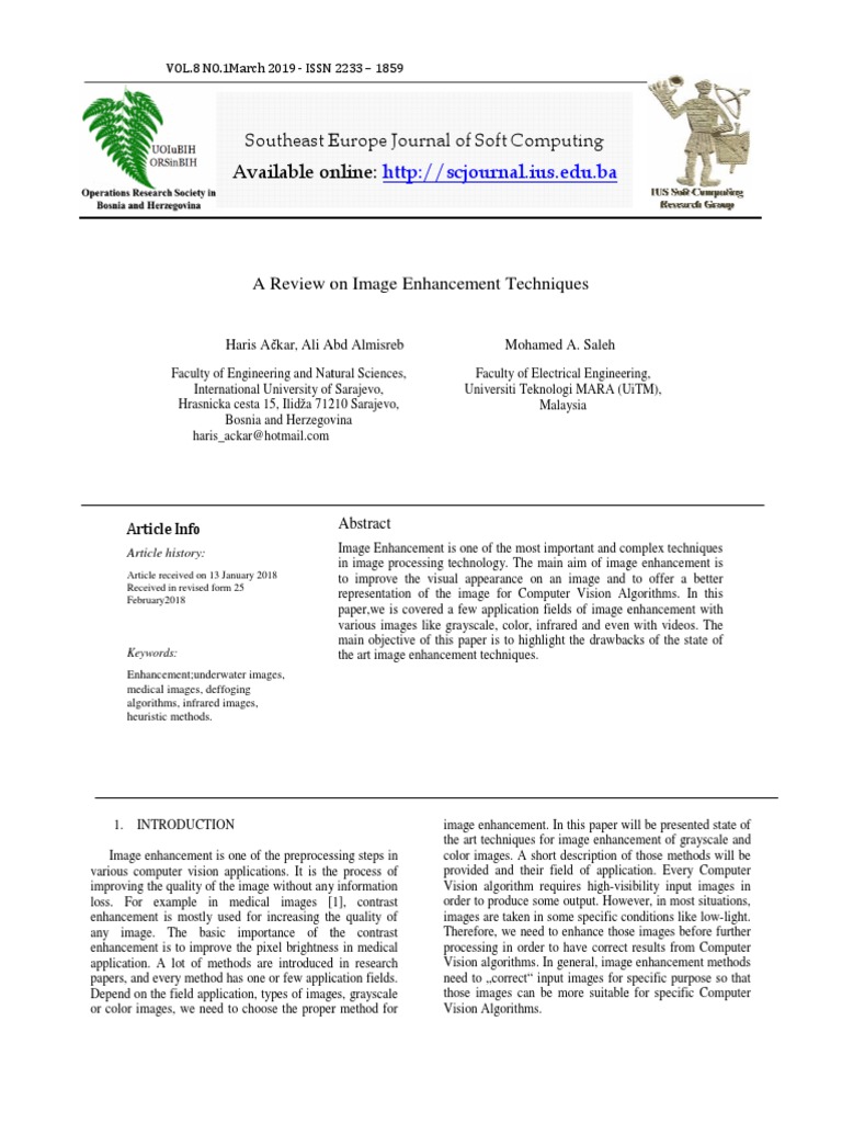 Image Enhancement Techniques Review | PDF | Computer Vision | Image Editing