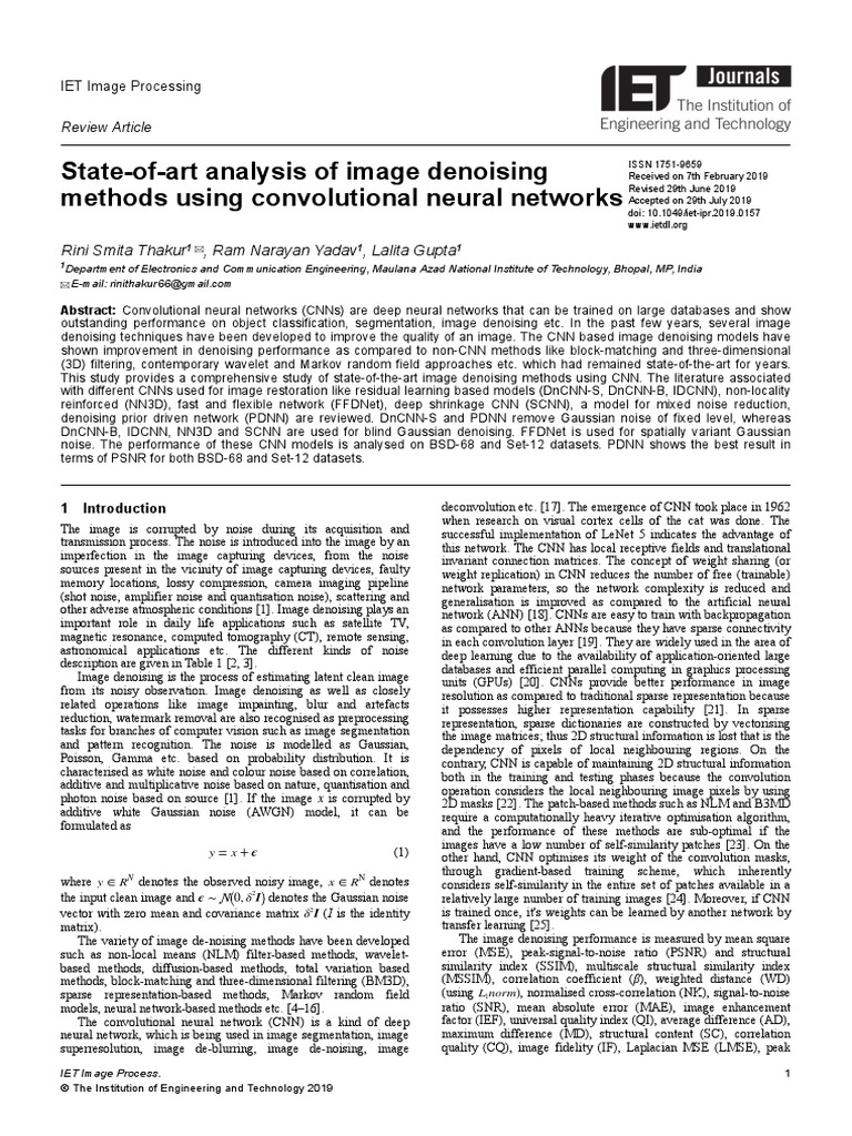 State-Of-Art Analysis of Image Denoising Methods Using Convolutional Neural Networks | PDF ...