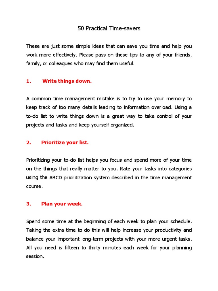 50 Practical Time-Savers | PDF | Time Management | Professional Skills