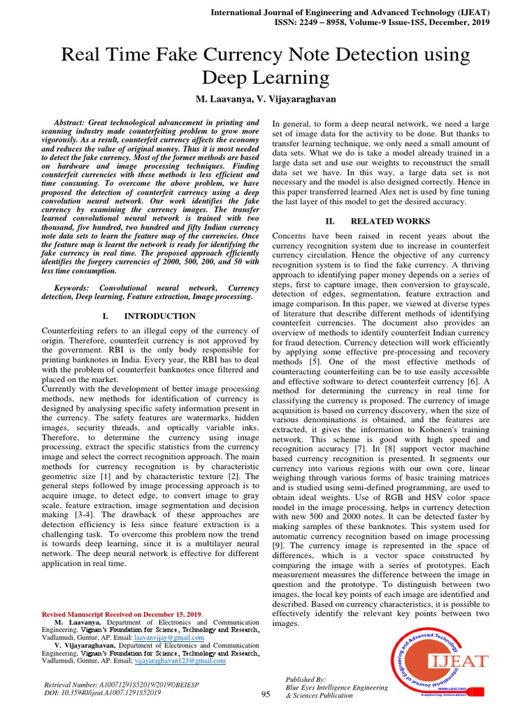 Real Time Fake Currency Note Detection Using Deep Learning: M. Laavanya ...