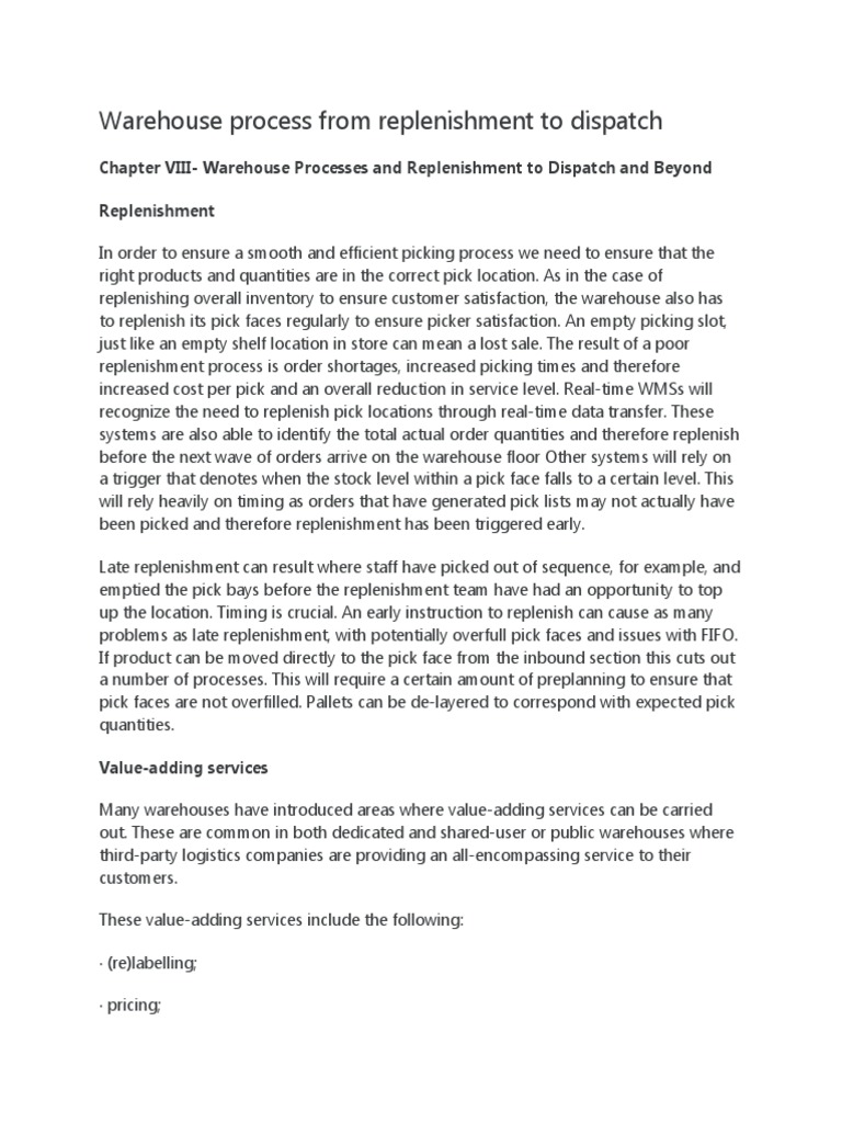 Warehouse Process From Replenishment To Dispatch | PDF | Packaging And ...