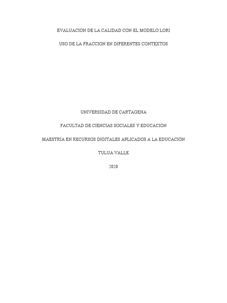 Evaluación de Objeto de Aprendizaje Modelo LORI | PDF | Evaluación ...