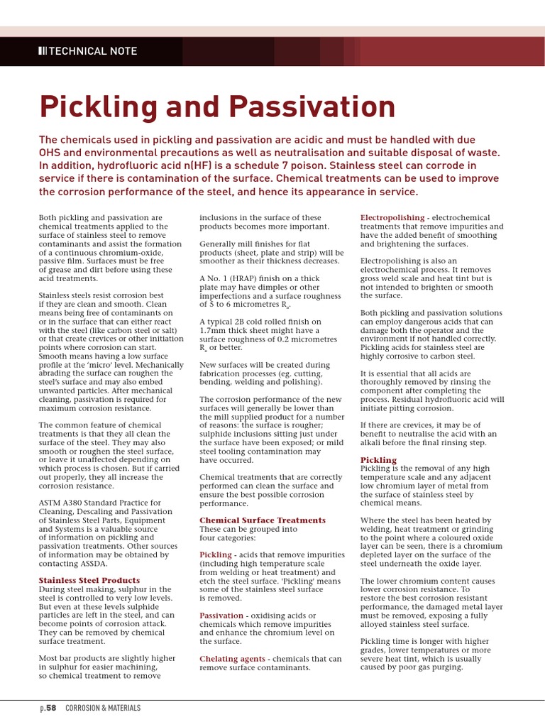 Pickling and Passivation: Technical Note | Download Free PDF ...