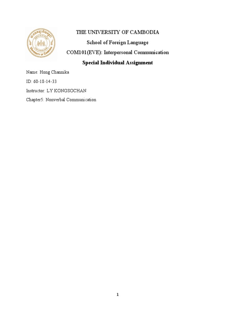 COM101 (E) - Ly Kongsochan (Hong Channika) | PDF | Nonverbal Communication | Body Language