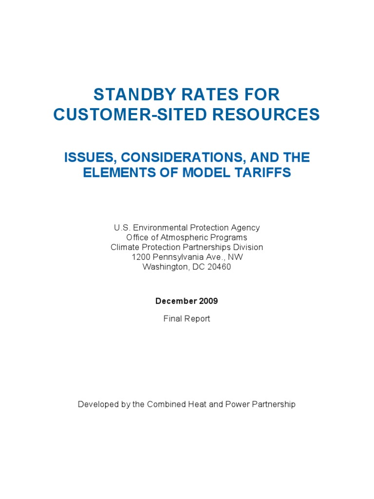 Standby Rates For Customer-Sited Resources: Issues, Considerations, and ...
