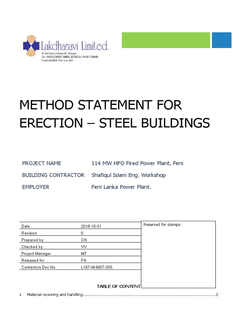 Steel Building Erection Method Statement | PDF | Screw | Roof