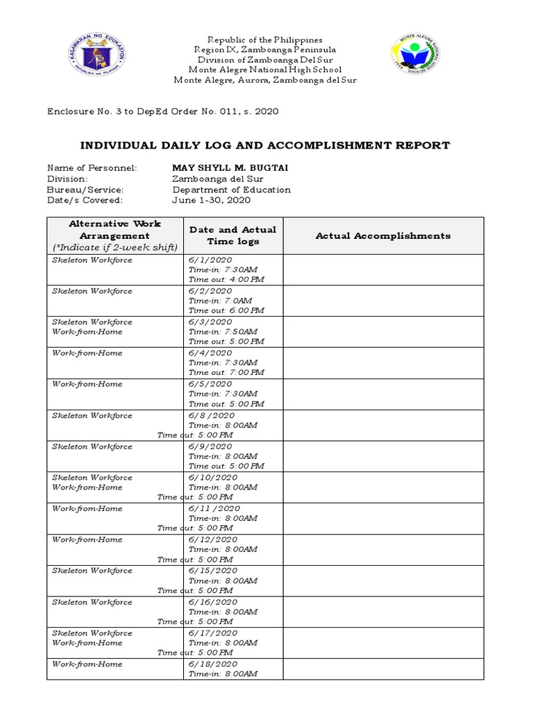 Individual Daily Log and Accomplishment Report | PDF | Philippines