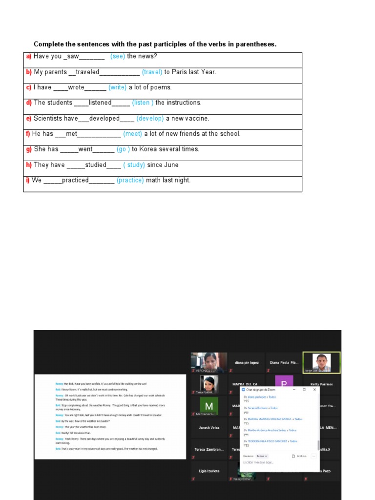 Complete The Sentences With The Past Participle | PDF