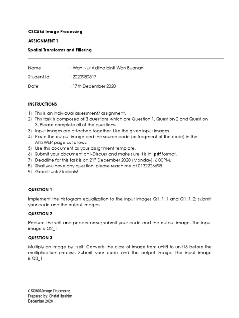 CSC566-assignment 1-Dec2020 - Image Processing | PDF | Image Processing | Algorithms