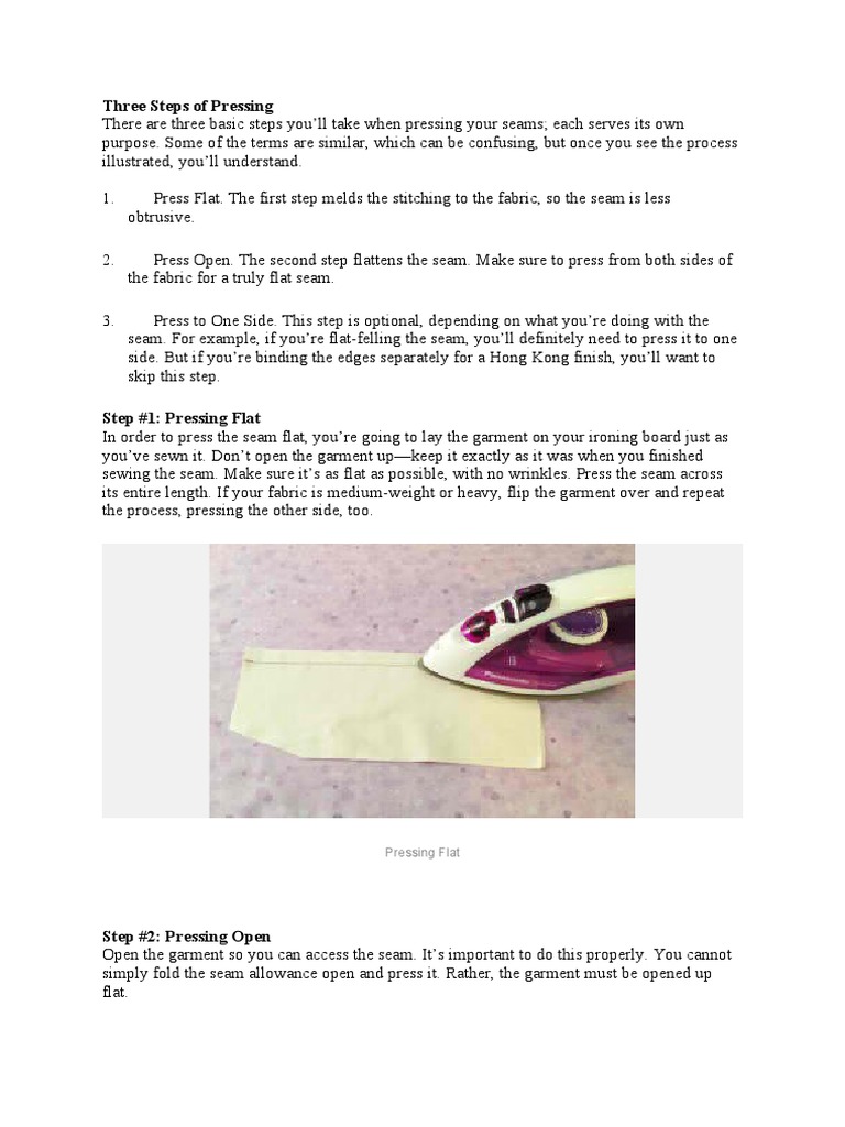 Three Steps of Pressing | PDF | Seam (Sewing) | Textiles