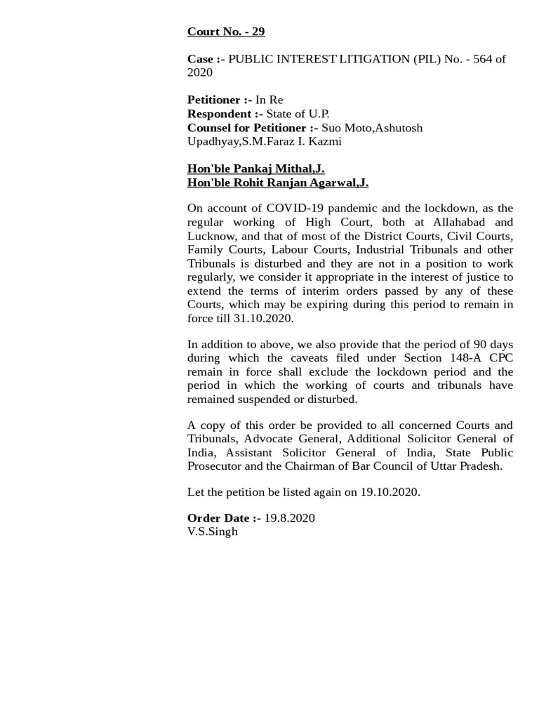 Court No. - 29 Case:-Public Interest Litigation (Pil) No. - 564 of | PDF