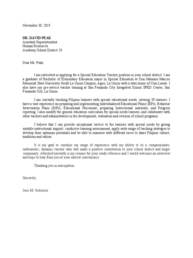 Application Letter-SPED | PDF