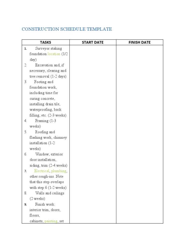 Construction Schedule Template 03 | PDF