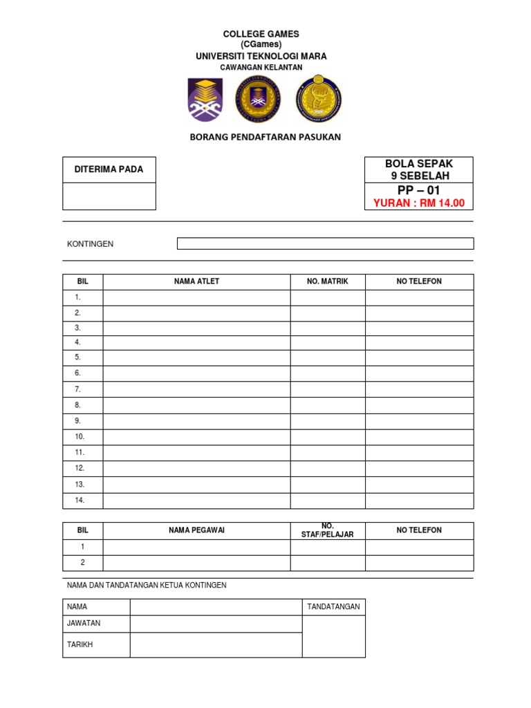 Borang Pendaftaran Pasukan | PDF