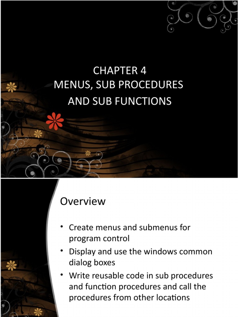 Menus Sub Procedures And Sub Functions Pdf Subroutine Parameter Computer Programming