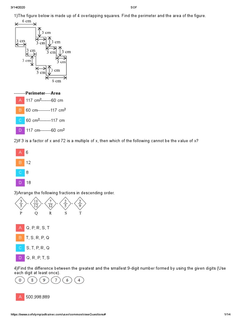 Find the perimeter and area of an overlapping square figure | PDF ...