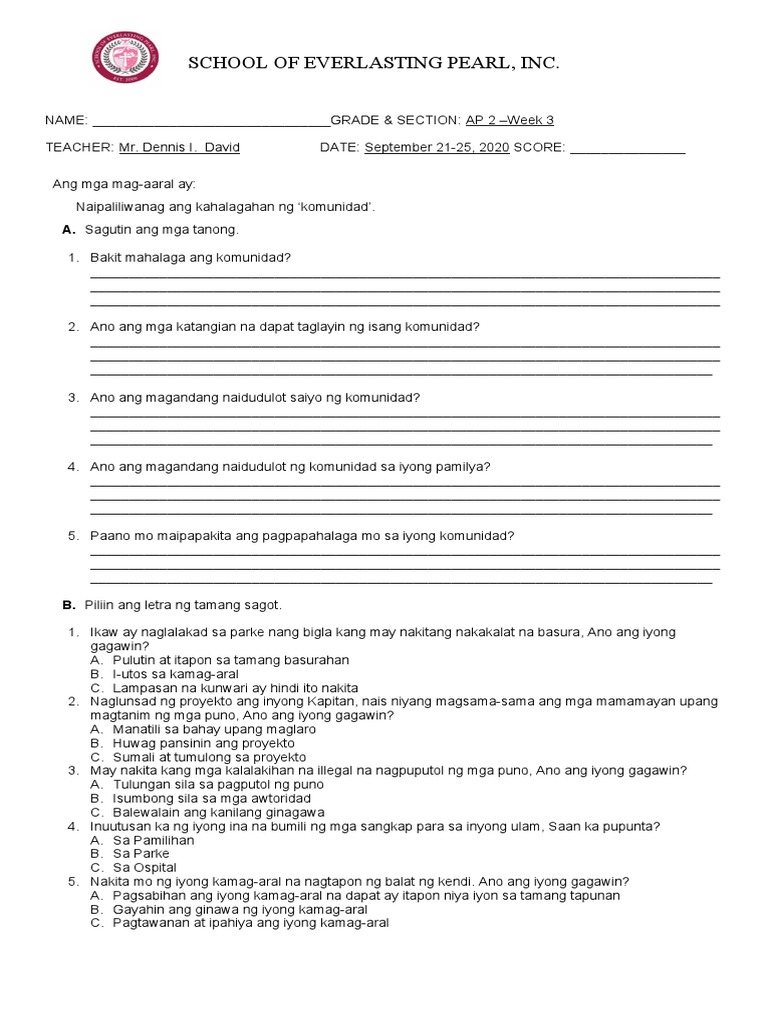 Worksheet in AP 2-WEEK 3 | PDF