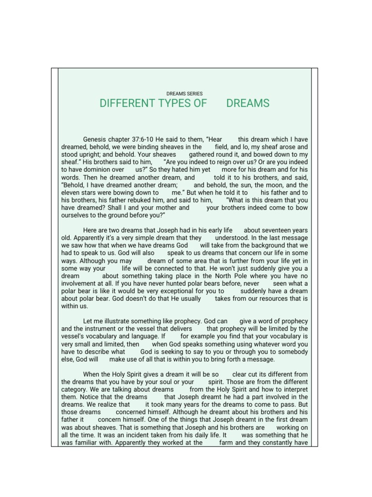 Different Types of Dreams | PDF | Nature