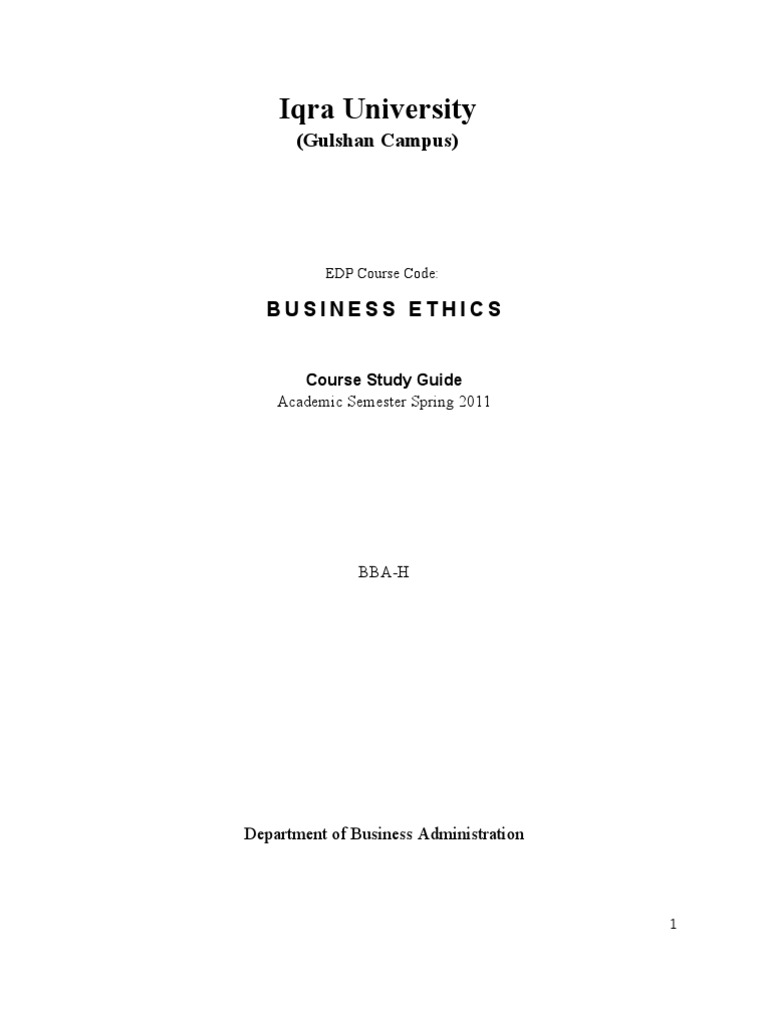 Business Ethics Course Guide 2011 | PDF | Business Ethics | Business