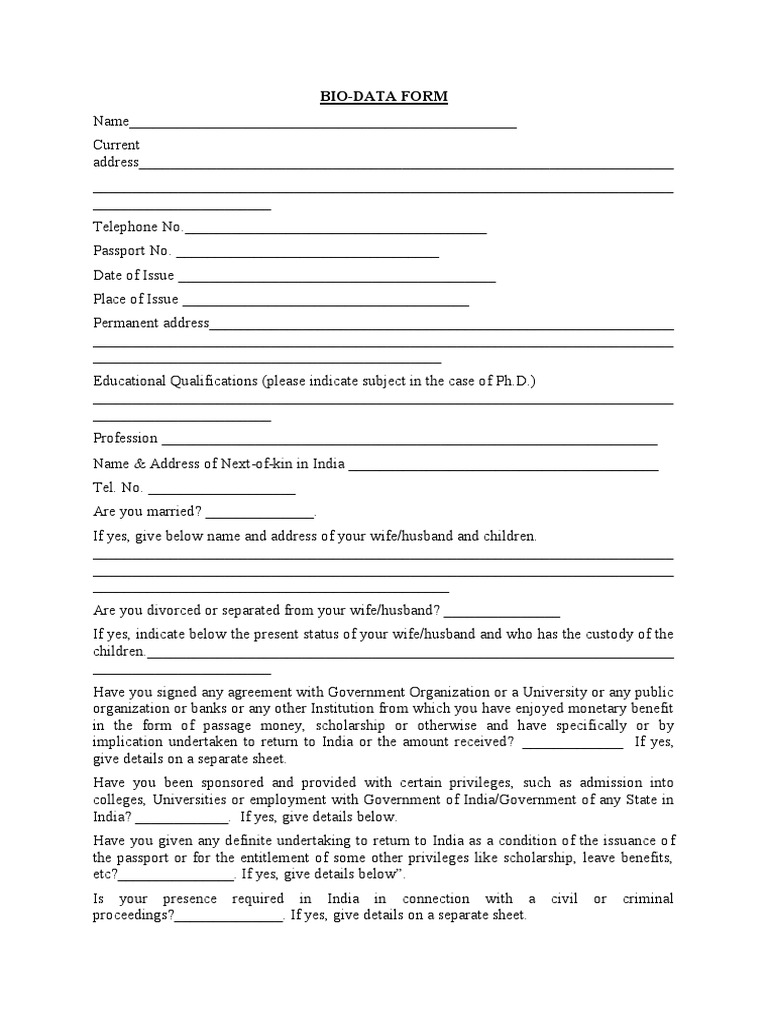 Simple Bio Data Form | PDF | Notary Public | Loans