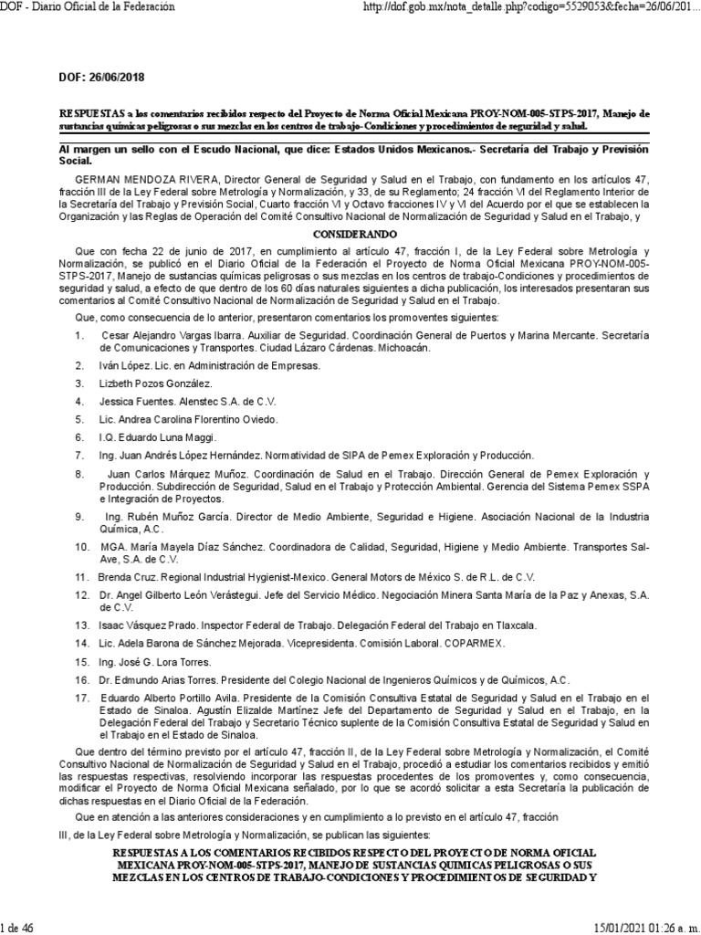 Nom 005 STPS 2017 | PDF | Residuos | Temperatura