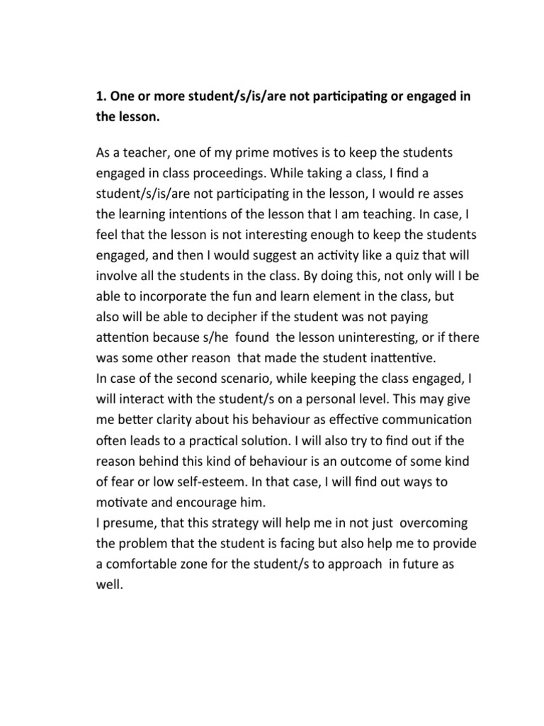 One or More Student/s/is/are Not Participating or Engaged in The Lesson ...