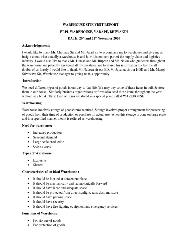 Warehouse Report | Download Free PDF | Warehouse | Supply Chain Management