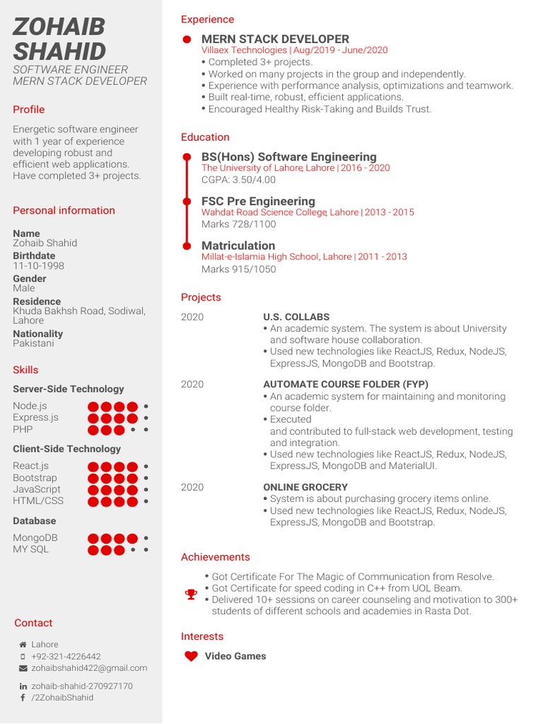 Software Engineer Mern Stack Developer | PDF | World Wide Web ...