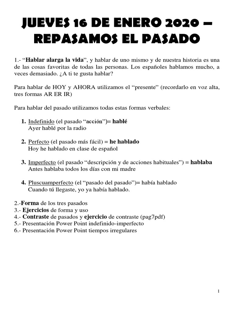 Ejercicios de Pasado en Español PDF | PDF