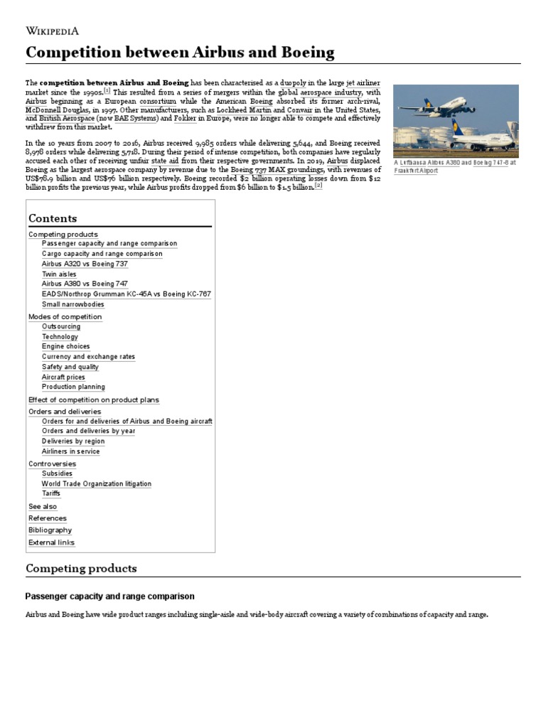 Competition Between Airbus and Boeing - Wikipedia | PDF | Aviation ...