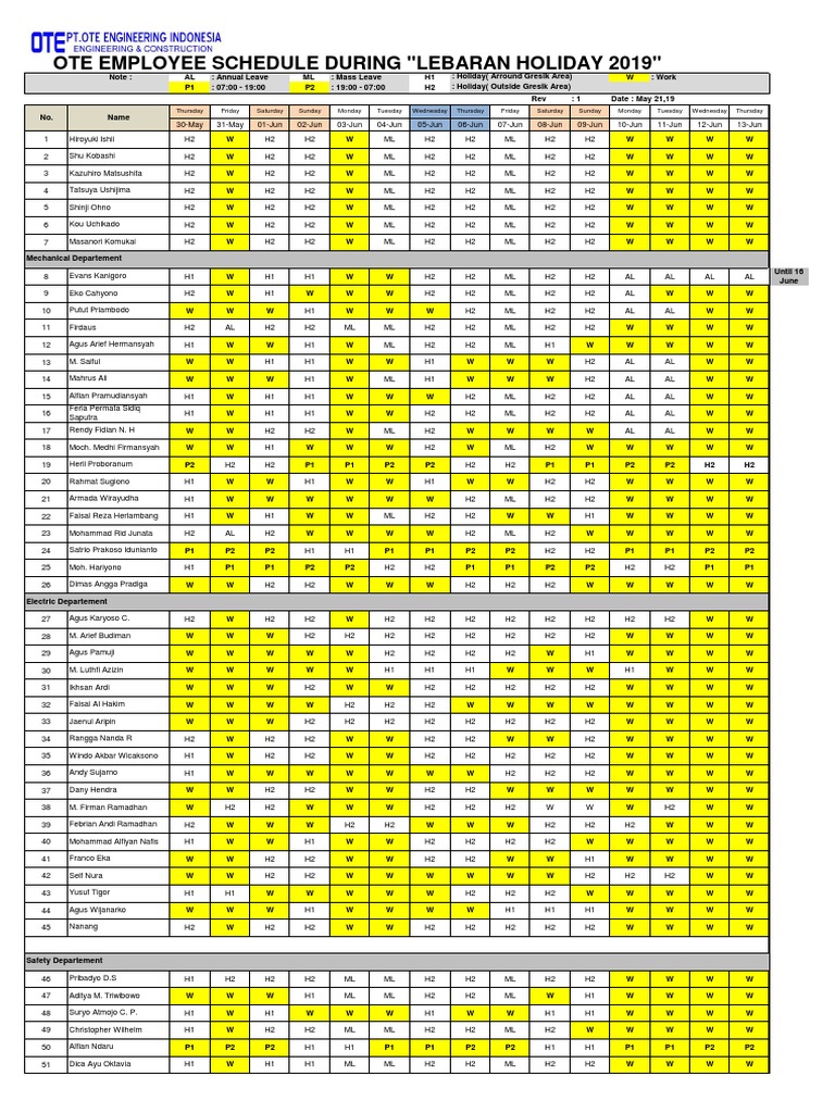 (2019) Ote Employee Schedule During Lebaran Holiday (Final) | PDF ...