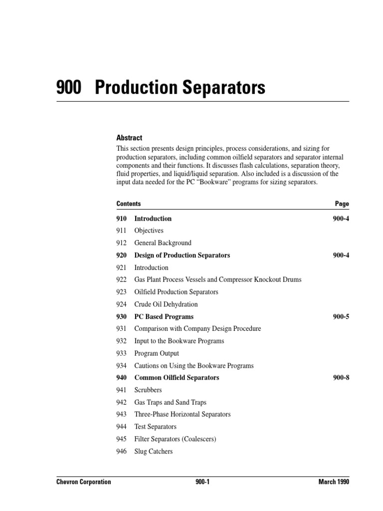 900 Production Separators: Chevron Corporation 900-1 March 1990 | PDF ...