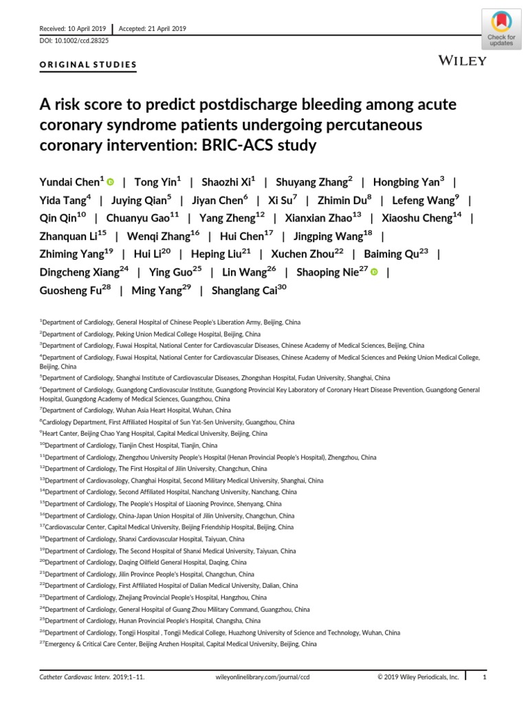 BRIC-ACS: Predicting Postdischarge Bleeding | PDF | Myocardial ...