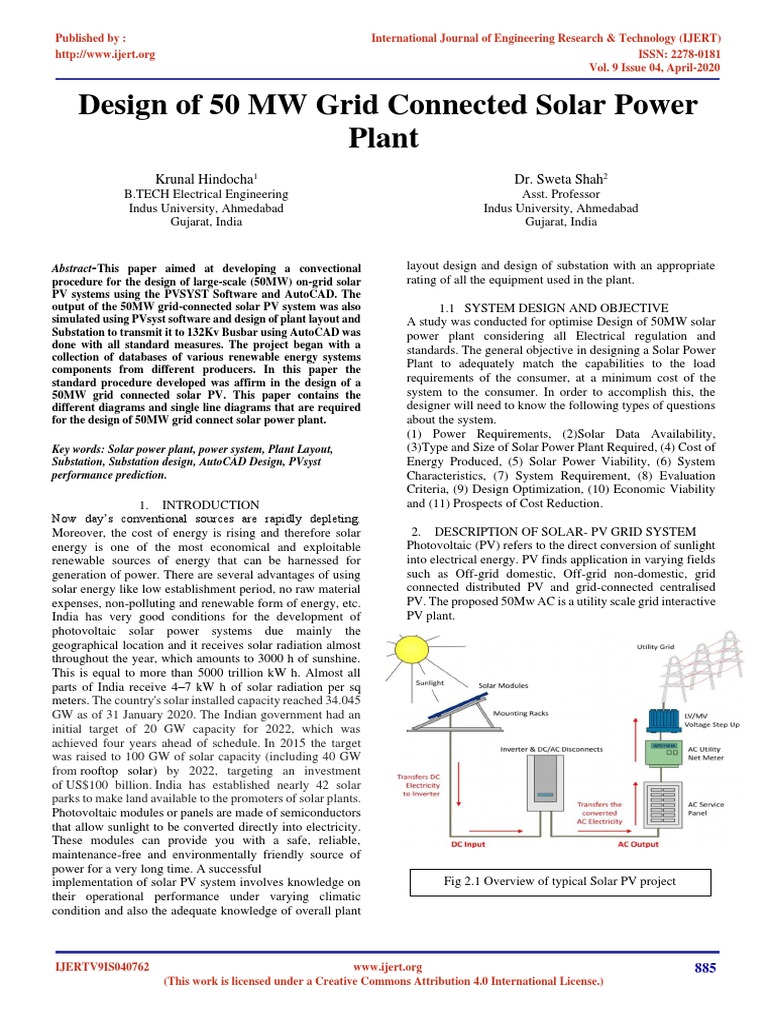 Design of 50 MW Grid Connected Solar Power Plant | PDF | Photovoltaics ...