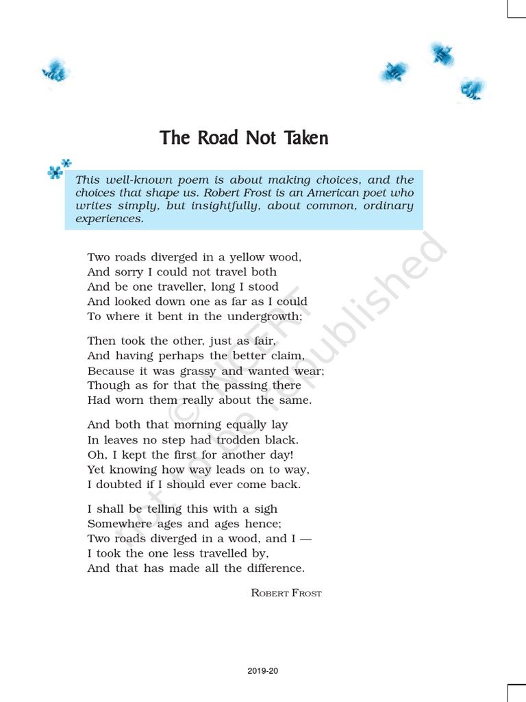 NCERT Book For Class 9 English Poem The Road Not Taken | PDF | Poetry