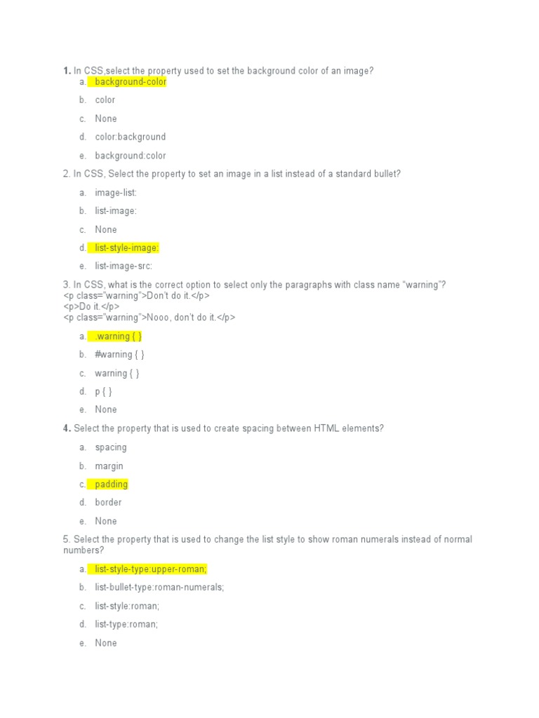 Trac-nghiem-CSS-P1 KEY | PDF | Html Element | World Wide Web