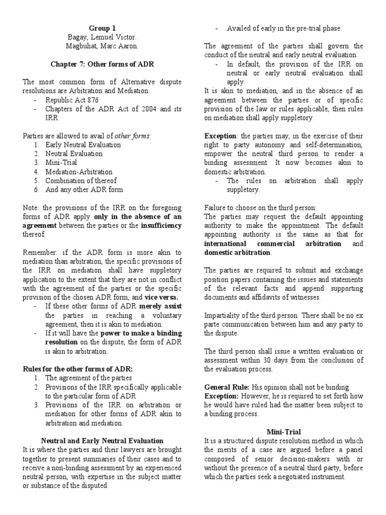 Group 1 Other Forms of ADR and General Provisions On The Special Rules ...