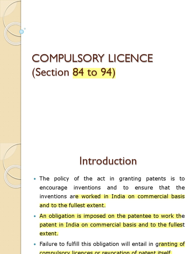 Compulsory Licence | PDF | License | Glossary Of Patent Law Terms