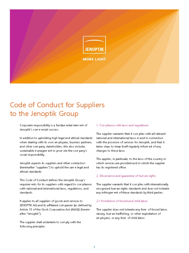 Code of Conduct Supplier Jenoptik Group | PDF | Regulatory Compliance ...