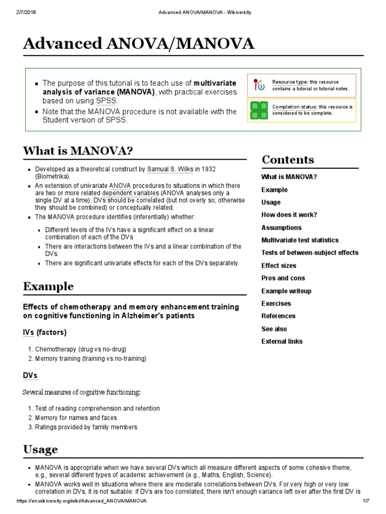 Advanced ANOVA - MANOVA - Wikiversity | PDF | Analysis Of Variance ...