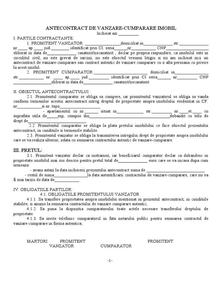 Antecontract de Vanzare-Cumparare | PDF