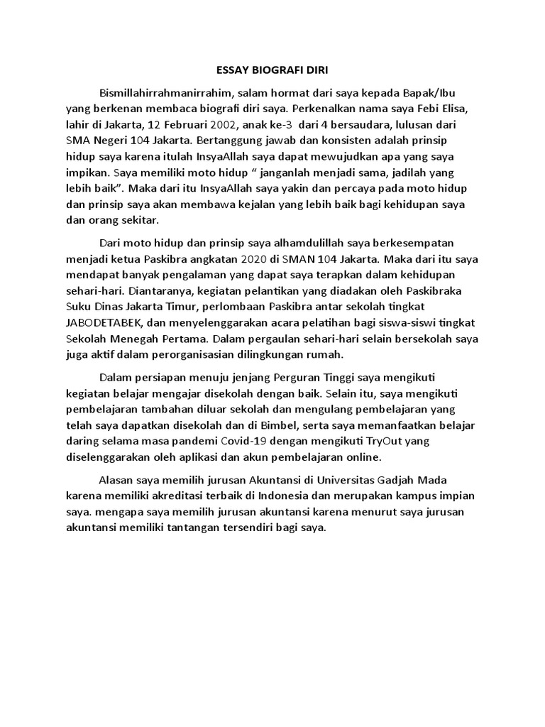 Contoh Esai Biografi Mahasiswa UGM | PDF