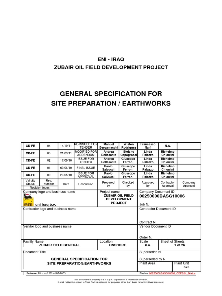 General Specification For Site Prepation - Earthworks | PDF ...