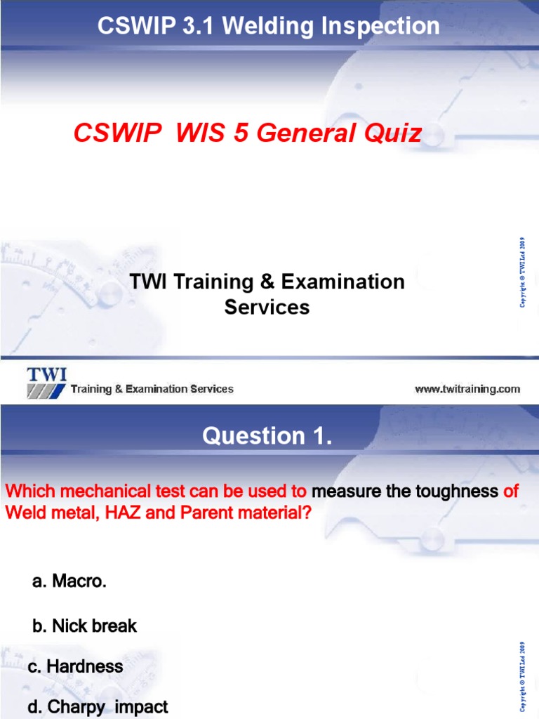 CSWIP WIS 5 General Quiz: TWI Training & Examination Services | PDF ...